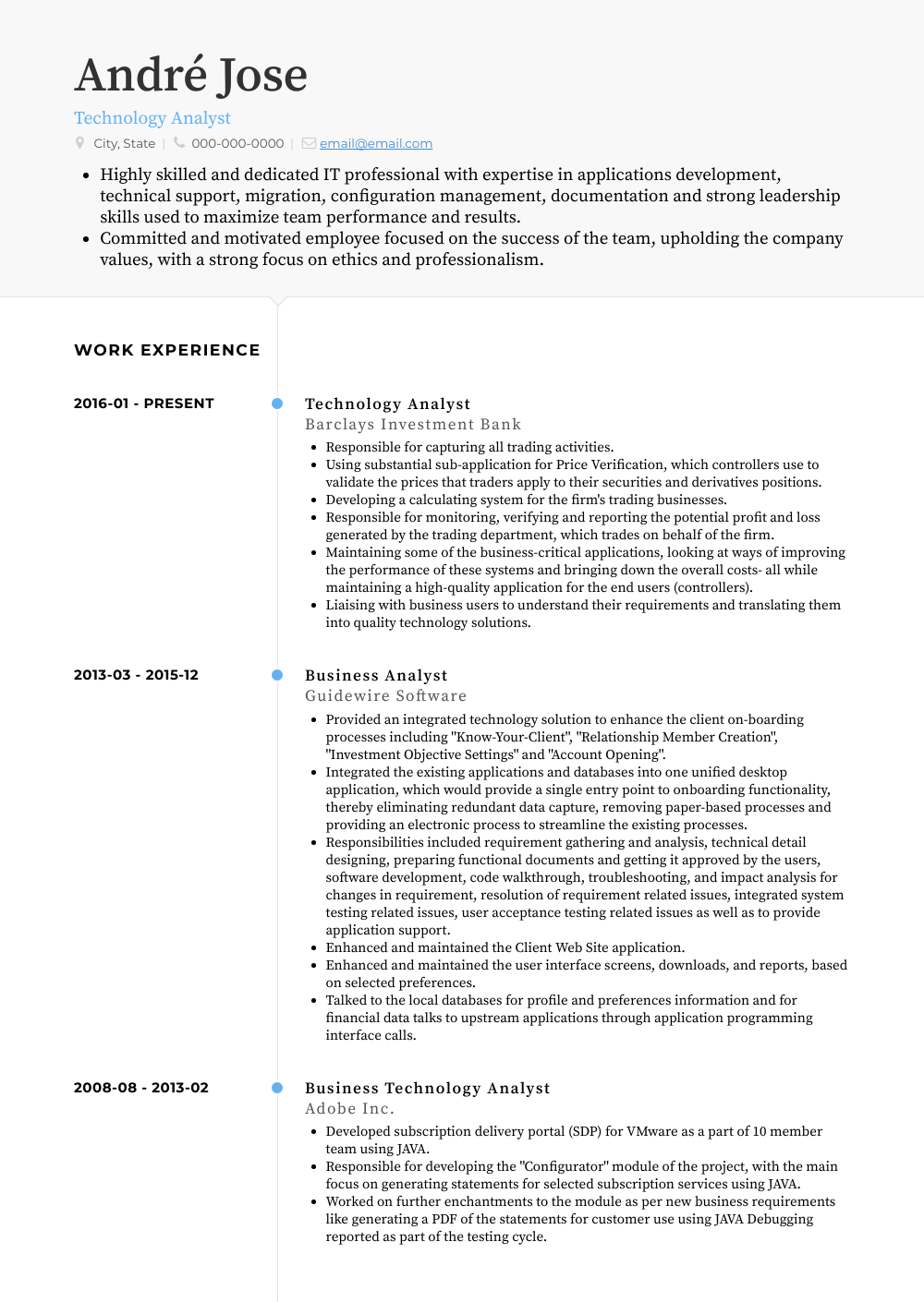 Technology Analyst - Resume Samples and Templates | VisualCV
