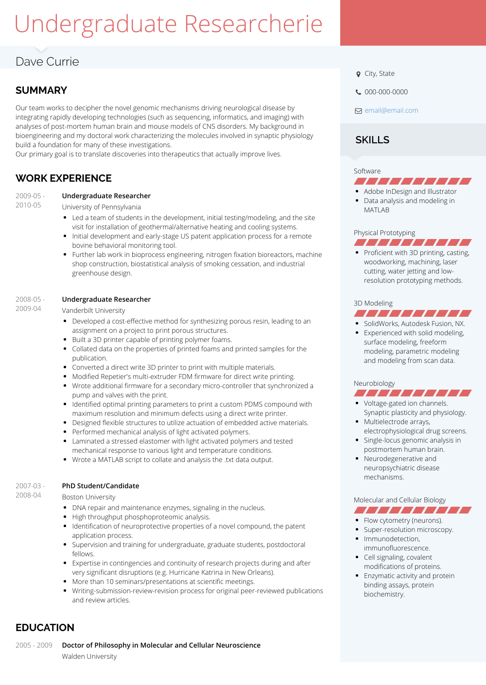 Undergraduate Researcher Resume Samples And Templates VisualCV