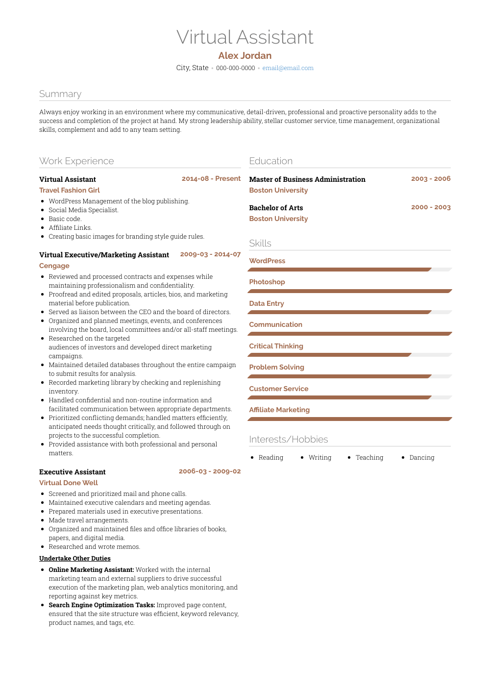 Virtual Assistant Resume Samples And Templates VisualCV