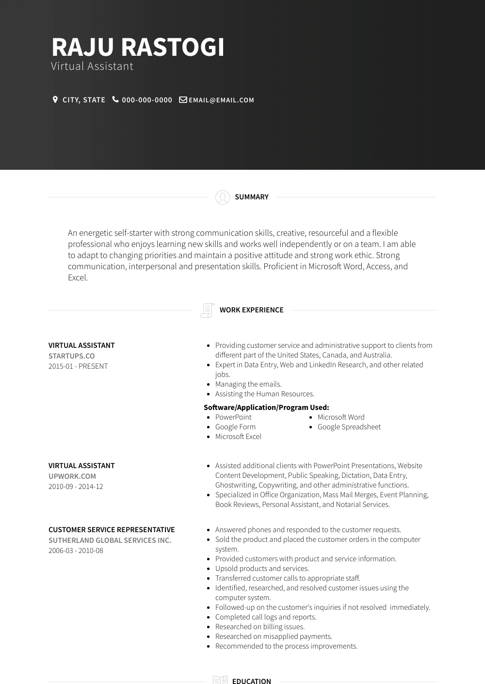 Virtual Assistant Resume Samples And Templates VisualCV