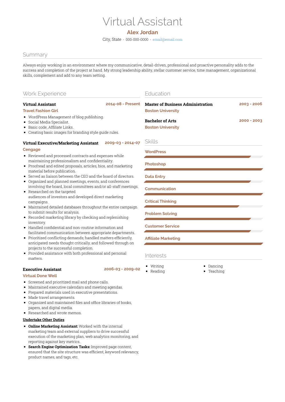 Virtual Assistant Resume Samples And Templates VisualCV