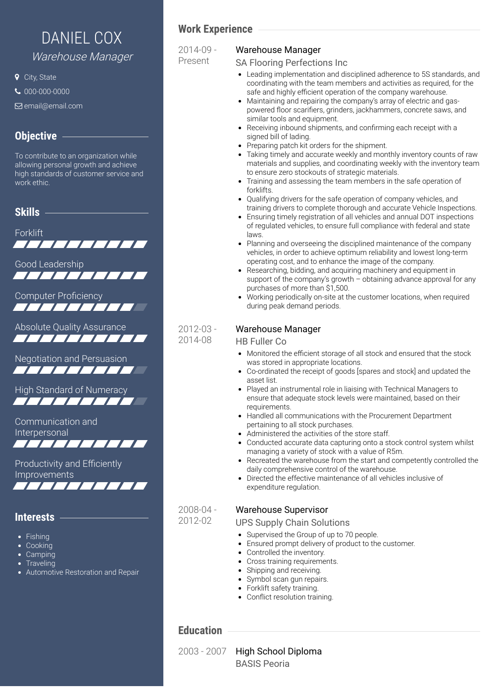 Warehouse Manager Resume Samples Templates VisualCV