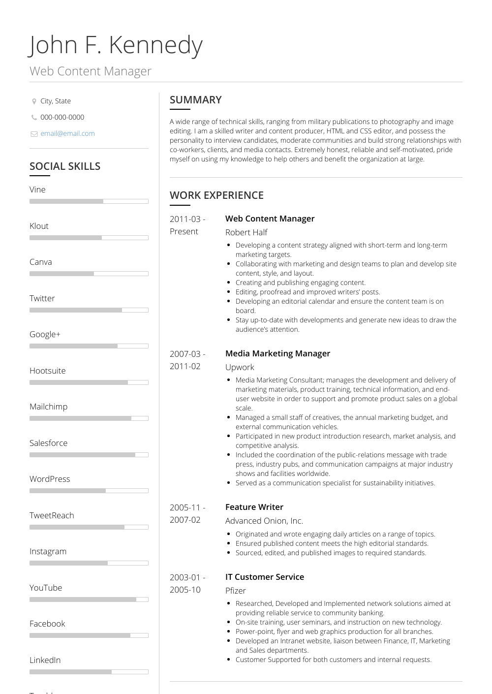 Web Content Manager - Resume Samples and Templates | VisualCV