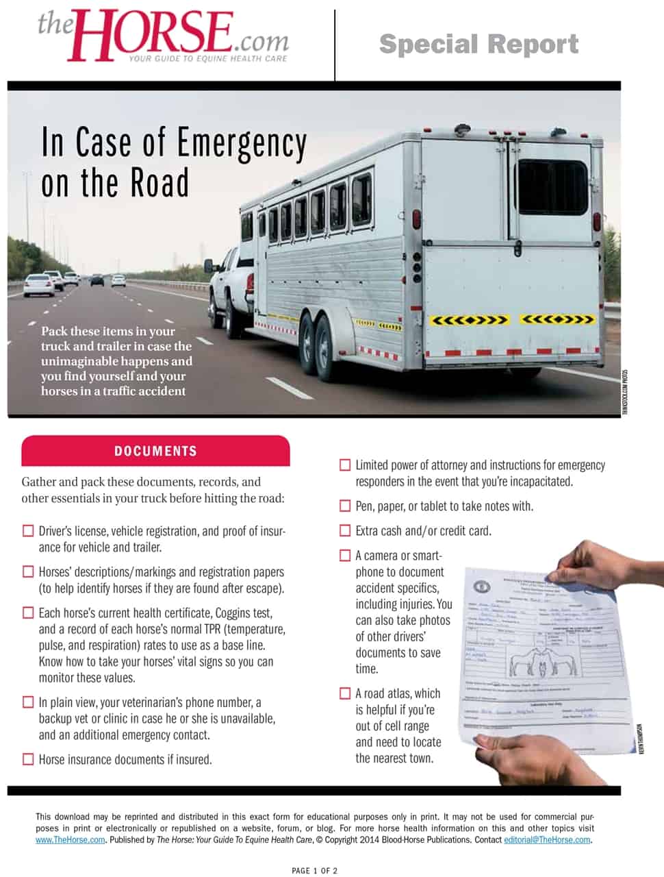 In Case of Emergency on the Road – The Horse