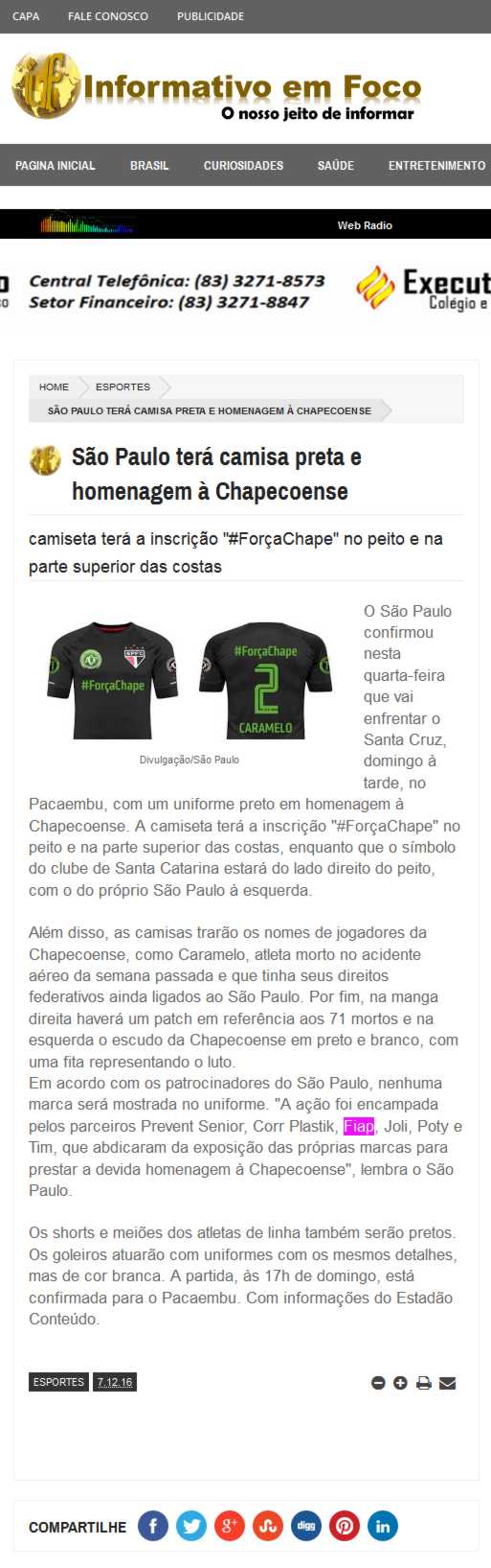 Site Informativo em Foco – Notícias (SÃO PAULO TERÁ CAMISA PRETA E ...