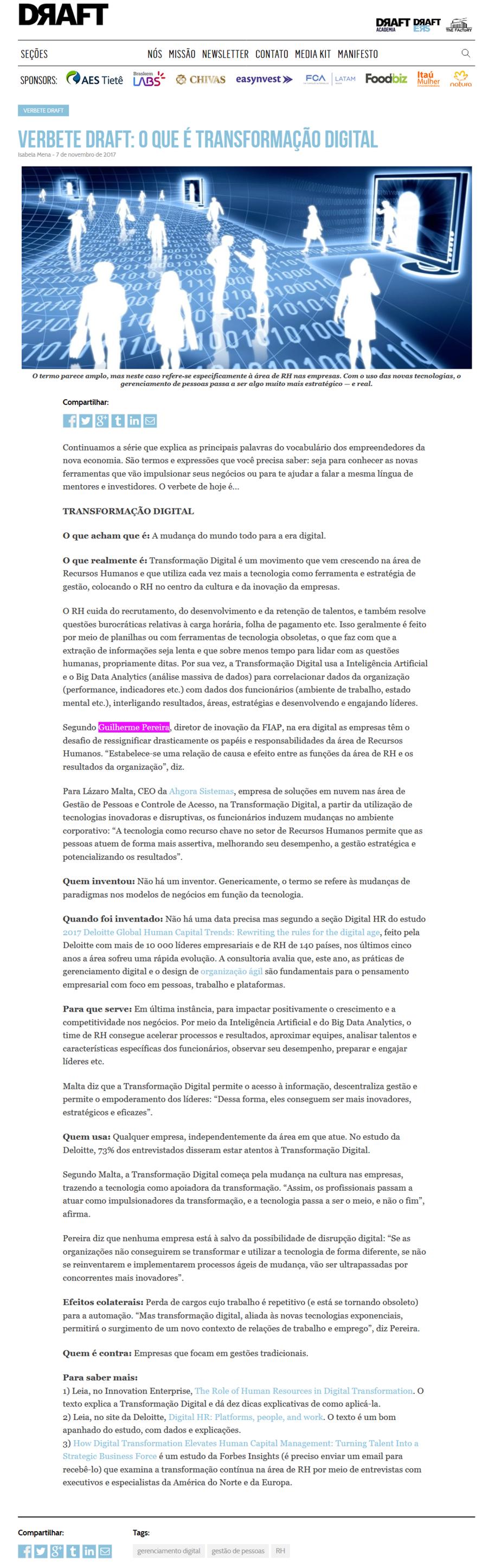 Site Projeto Draft – Matéria (VERBETE DRAFT: O QUE É TRANSFORMAÇÃO ...