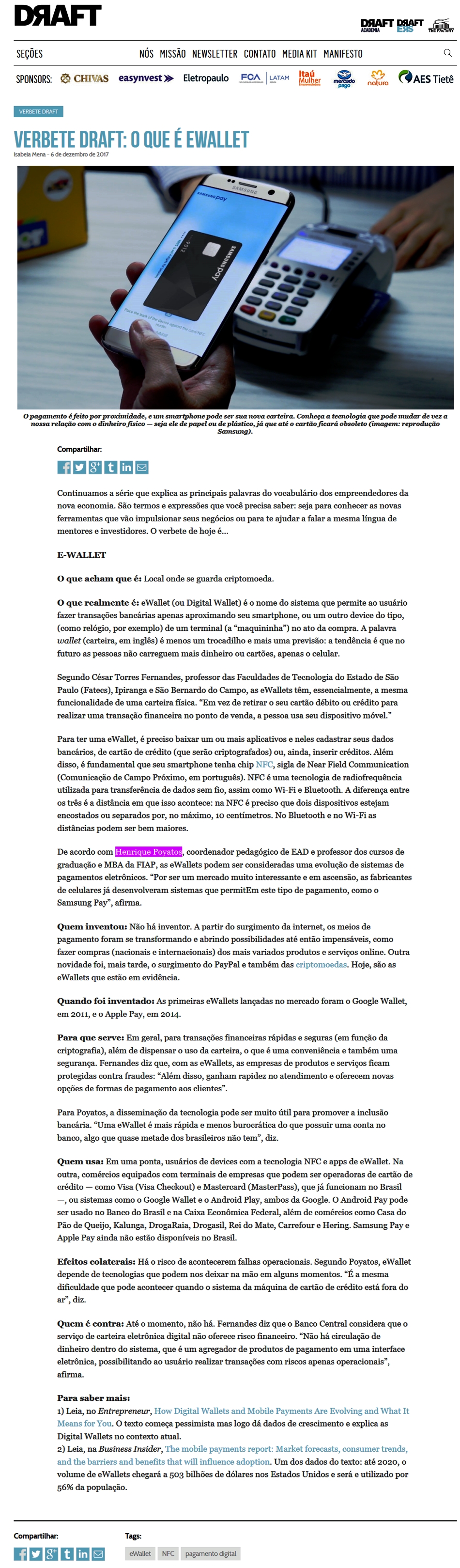 Site Projeto Draft – Notícias ( VERBETE DRAFT: O QUE É EWALLET – Henrique Poyatos) - FIAP