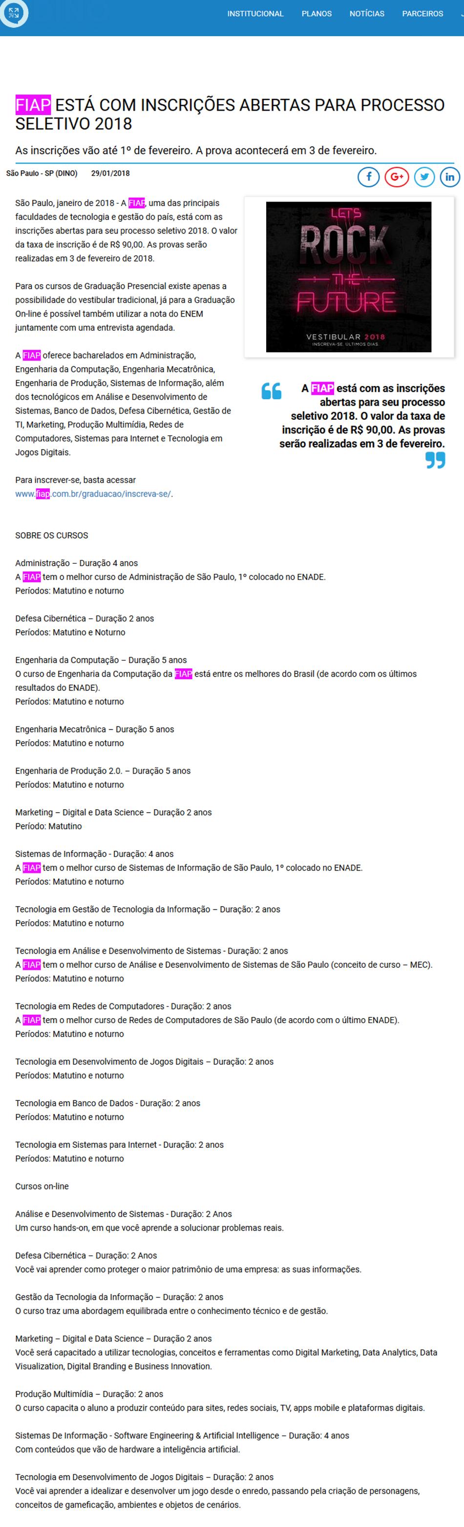 Portal DINO – Notícias (FIAP ESTÁ COM INSCRIÇÕES ABERTAS PARA PROCESSO ...