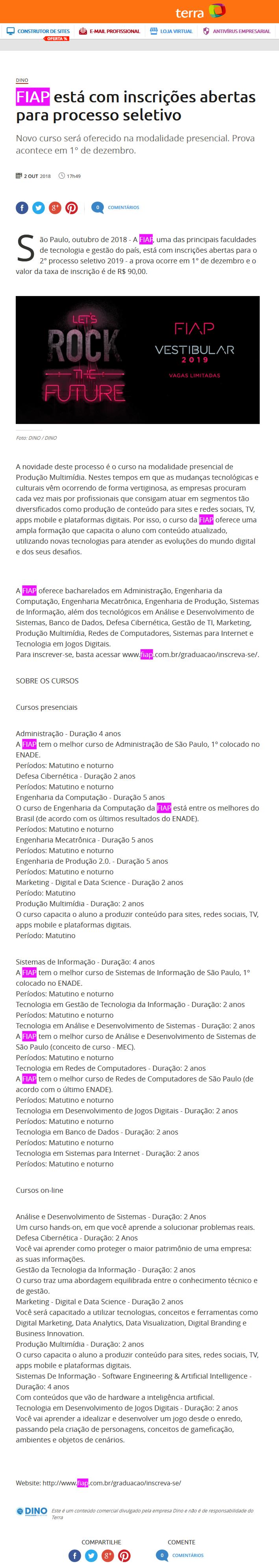 Portal Terra – Notícias (FIAP ESTÁ COM INSCRIÇÕES ABERTAS PARA PROCESSO ...