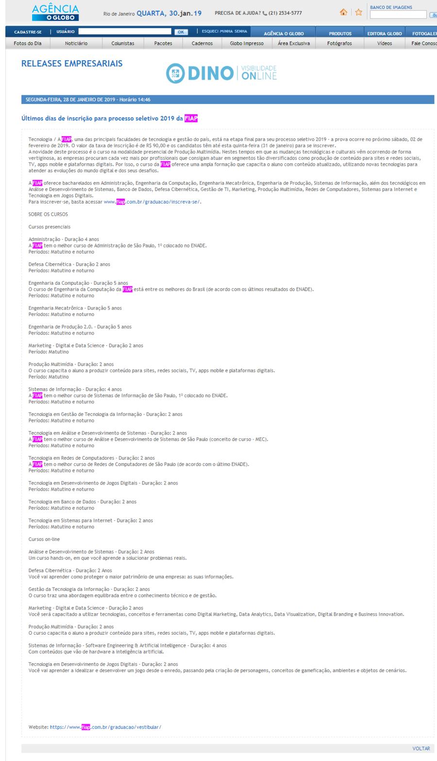 Portal Agência Globo – Notícias (ÚLTIMOS DIAS DE INSCRIÇÃO PARA ...