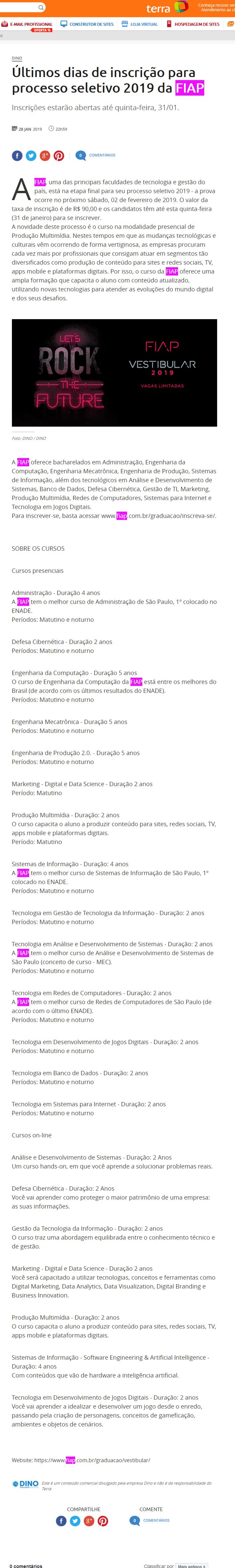 Portal Terra – Notícias (ÚLTIMOS DIAS DE INSCRIÇÃO PARA PROCESSO ...