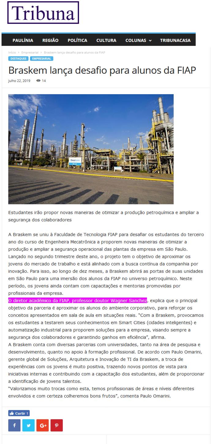 Portal Tribuna – Notícias (BRASKEM LANÇA DESAFIO PARA ALUNOS DA FIAP ...