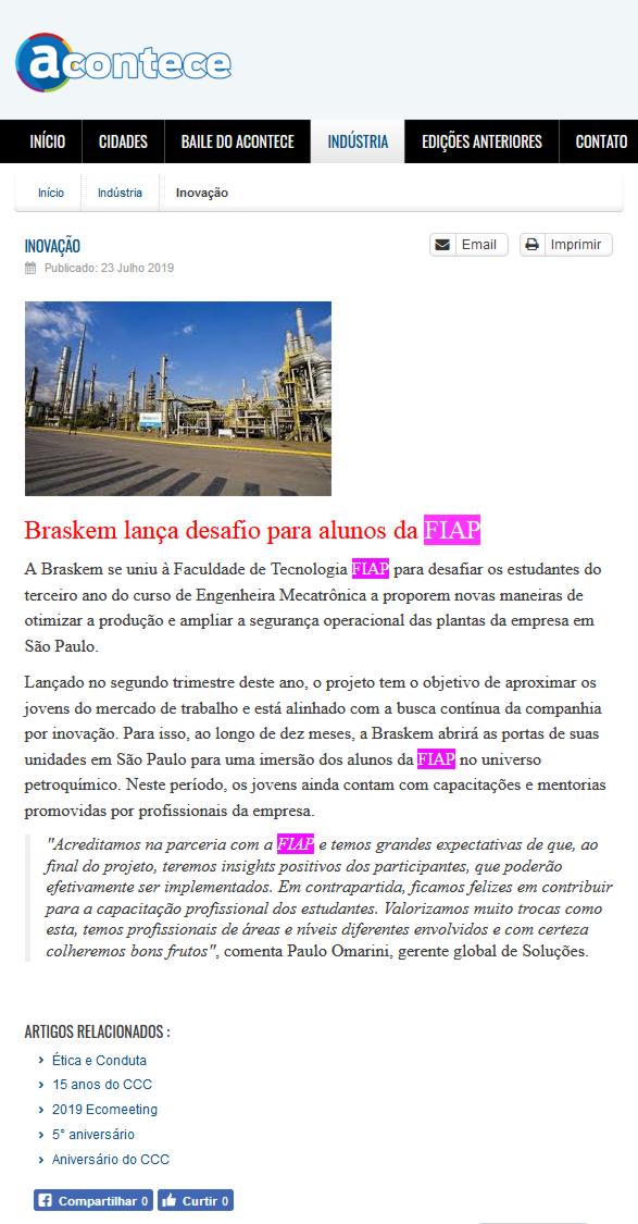 Portal Acontece – Notícias (BRASKEM LANÇA DESAFIO PARA ALUNOS DA FIAP ...