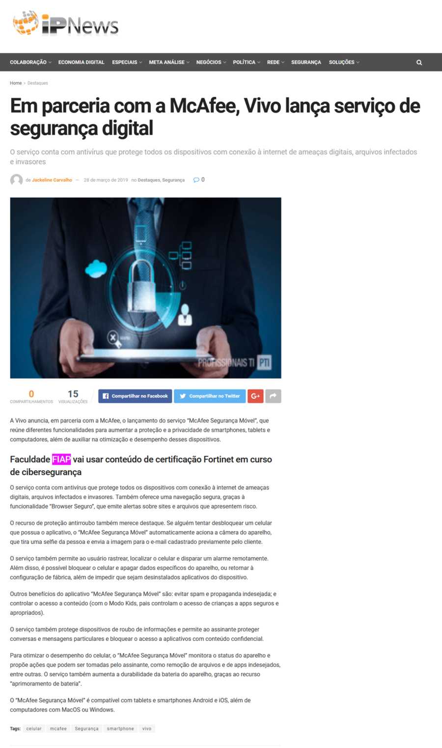Portal IP News – Notícias (EM PARCERIA COM A MCAFEE, VIVO LANÇA SERVIÇO ...