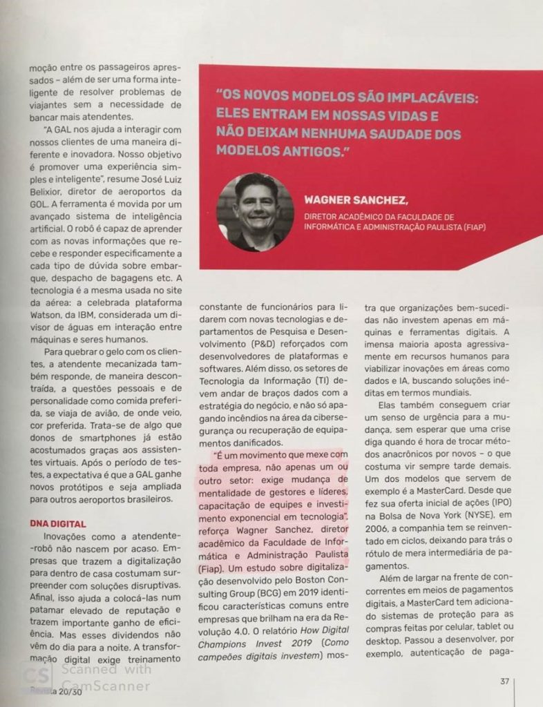 Revista 20/30 – Notícias (Transformação Digital – Wagner Sanchez) - FIAP