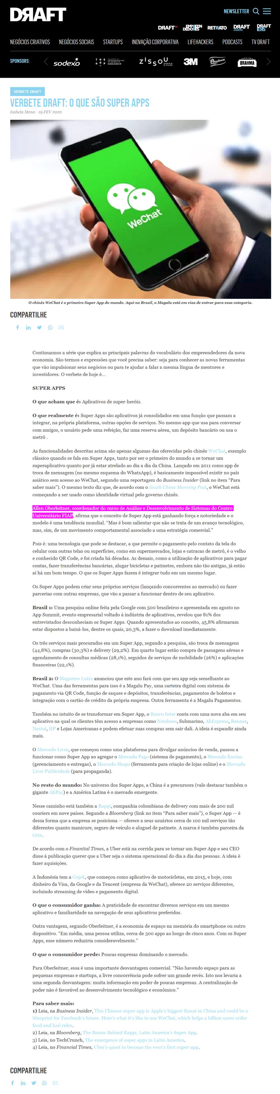 Portal Projeto Draft – Notícias (VERBETE DRAFT: O QUE SÃO SUPER APPS – Allen Oberleitner) - FIAP