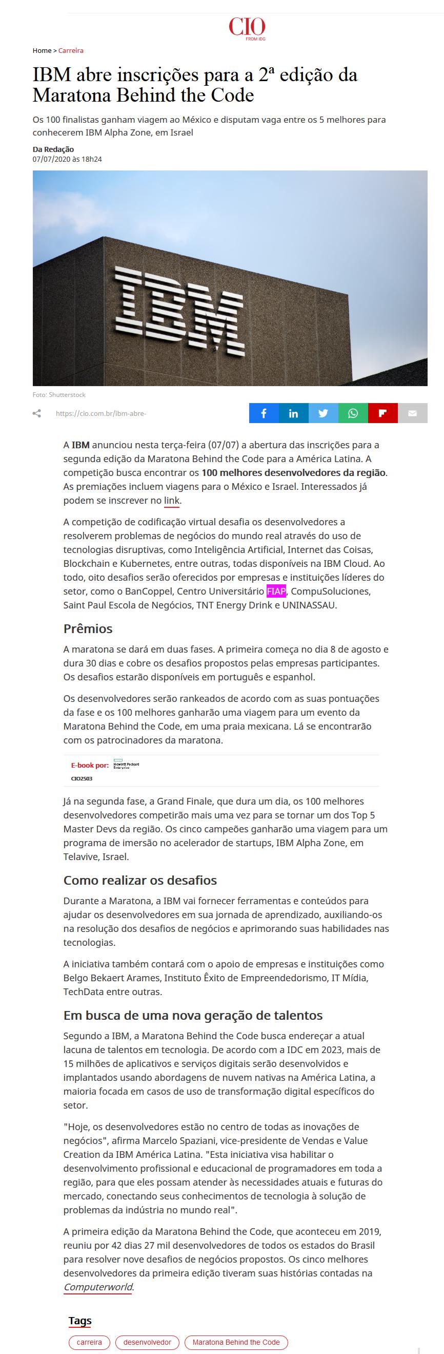 CIO from IDG – Notícias (IBM ABRE INSCRIÇÕES PARA A 2ª EDIÇÃO DA ...