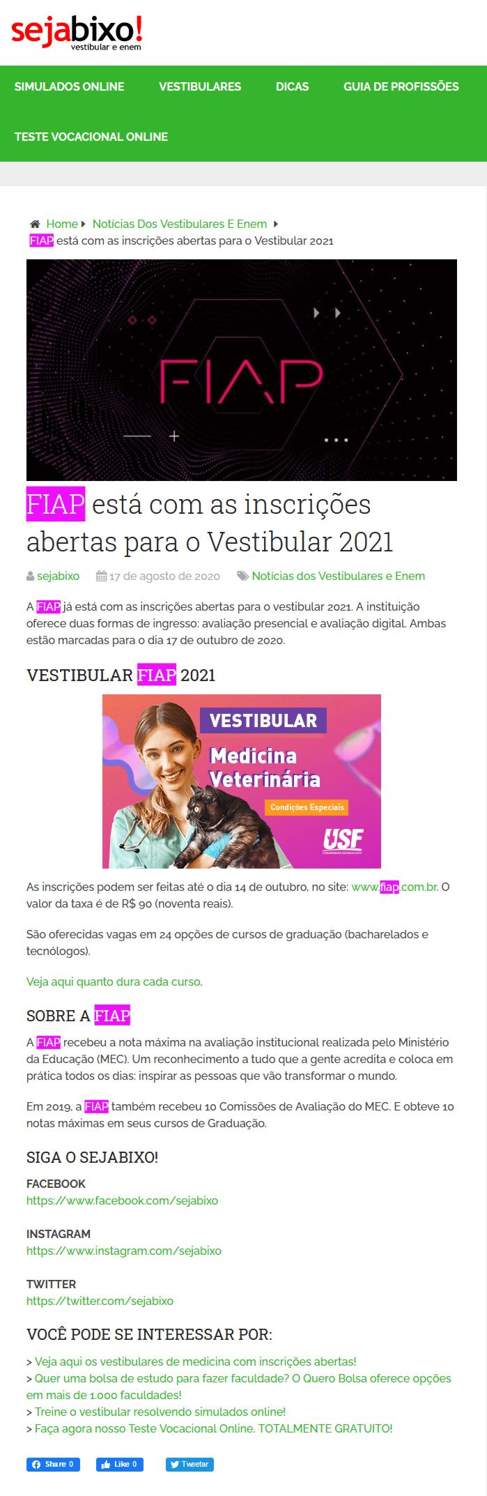 SEJABIXO! – NOTÍCIAS – (FIAP ESTÁ COM AS INSCRIÇÕES ABERTAS PARA O ...