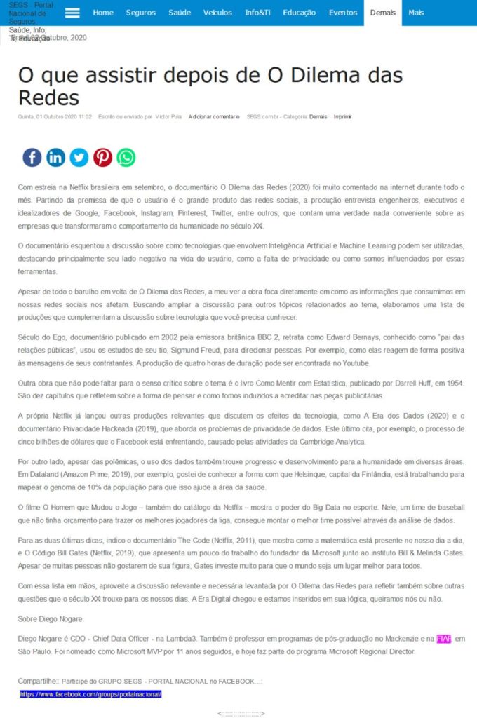 SEGS – ARTIGO (O QUE ASSISTIR DEPOIS DE O DILEMA DAS REDES – DIEGO ... SEGS – ARTIGO (O QUE ASSISTIR DEPOIS DE O DILEMA DAS REDES – DIEGO ...