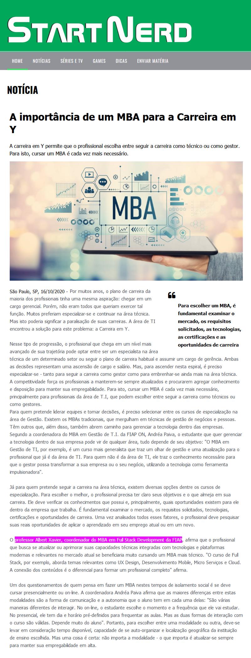 START NERD – NOTÍCIAS (A IMPORTÂNCIA DE UM MBA PARA A CARREIRA EM Y ...