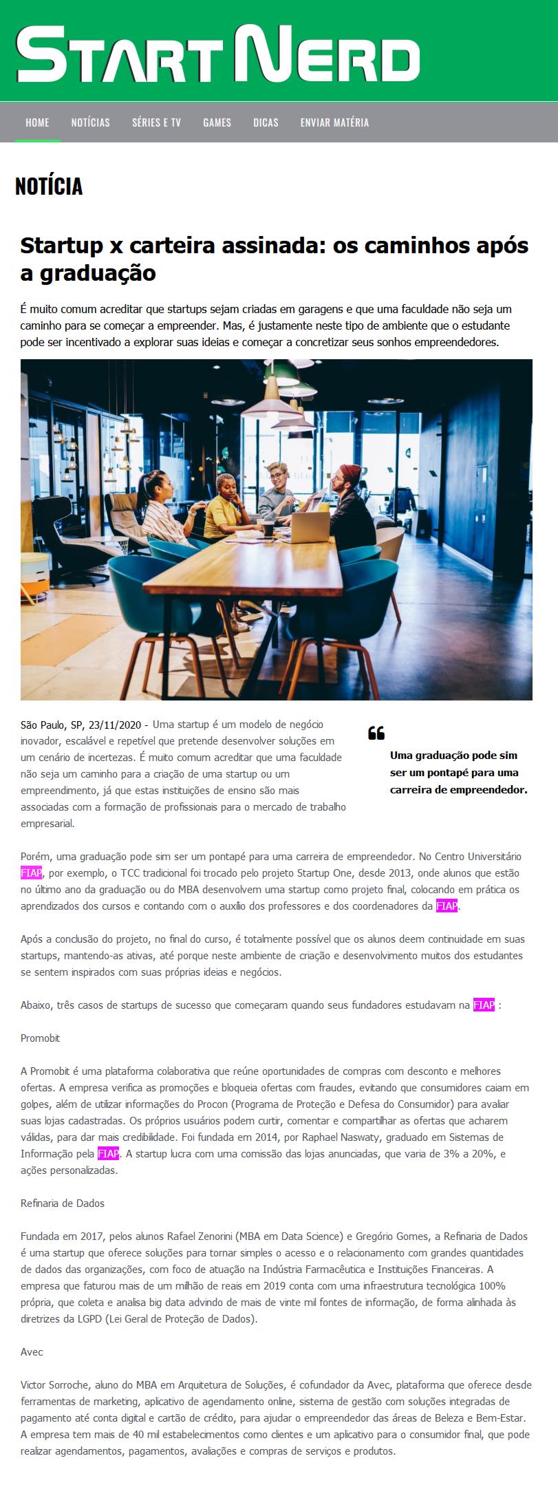 START NERD – NOTÍCIAS (STARTUP X CARTEIRA ASSINADA: OS CAMINHOS APÓS A ...