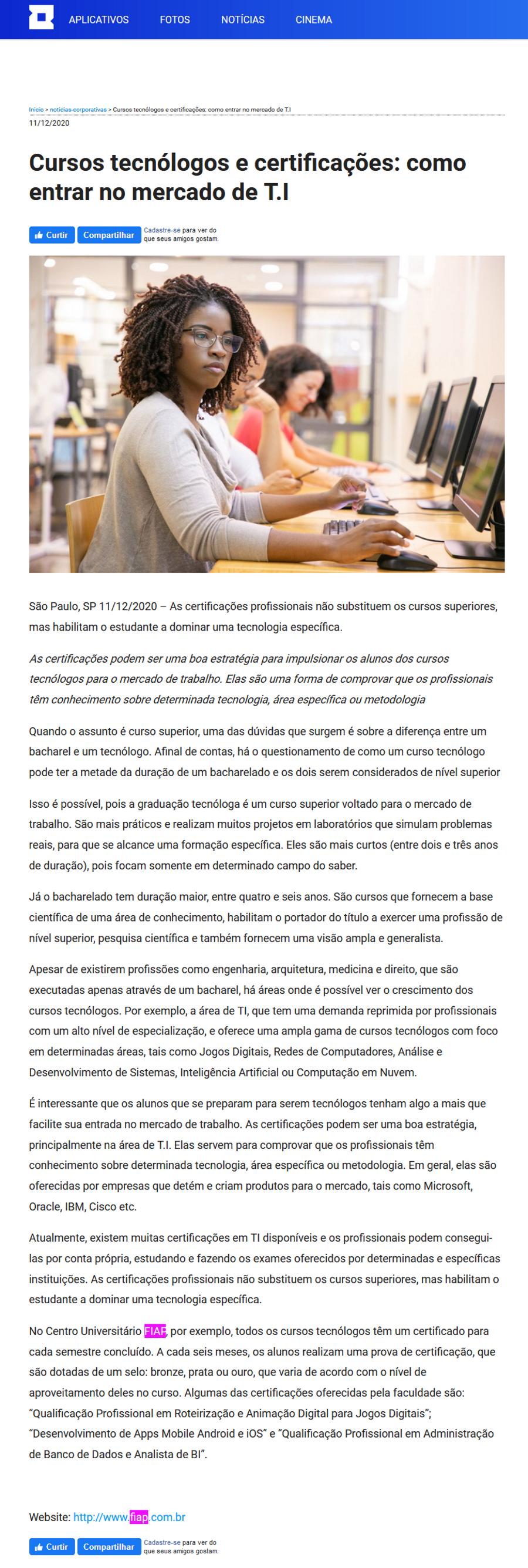 ZIPIX – NOTÍCIAS (CURSOS TECNÓLOGOS E CERTIFICAÇÕES: COMO ENTRAR NO ...