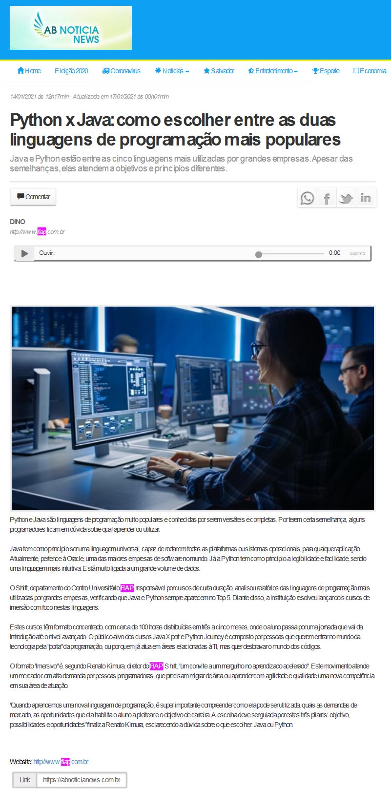 AB NOTÍCIAS NEWS – NOTÍCIAS (PYTHON X JAVA: COMO ESCOLHER ENTRE AS DUAS ...