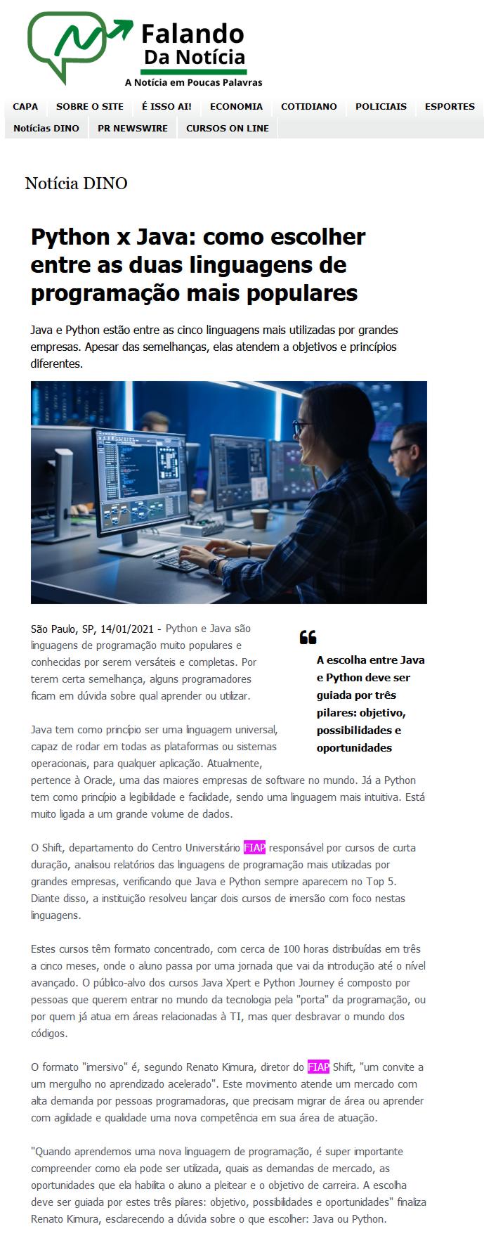 Falando da Notícia – NOTÍCIAS (PYTHON X JAVA: COMO ESCOLHER ENTRE AS DUAS LINGUAGENS DE ...