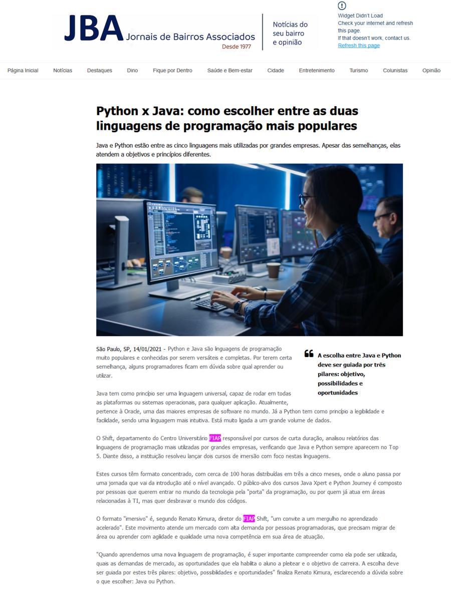 JBA – NOTÍCIAS (PYTHON X JAVA: COMO ESCOLHER ENTRE AS DUAS LINGUAGENS ...
