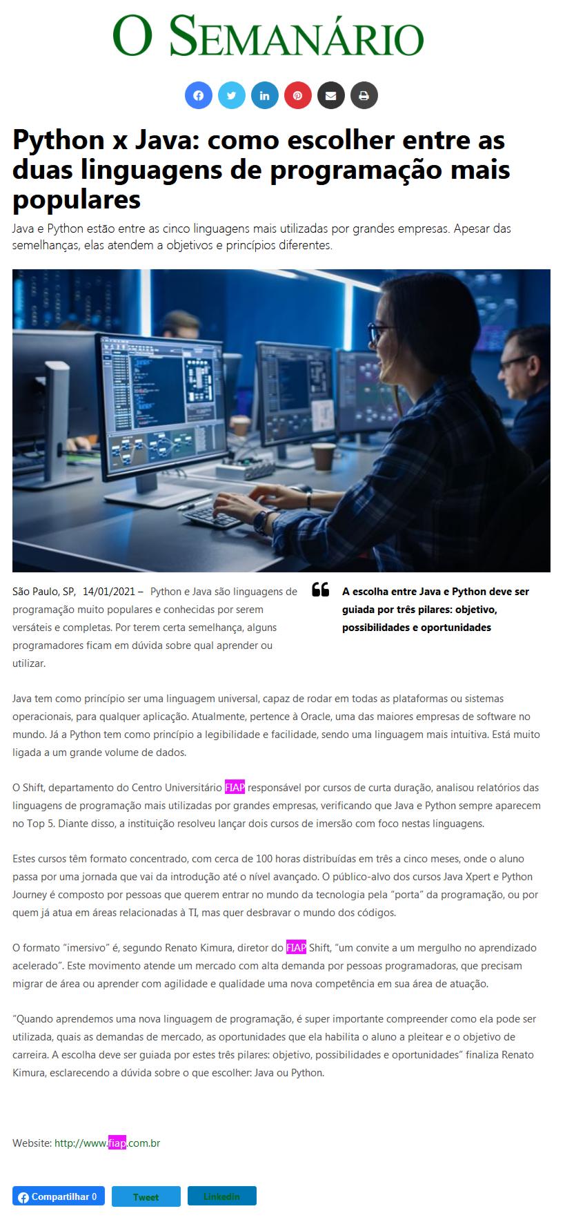 O SEMANÁRIO – NOTÍCIAS (PYTHON X JAVA: COMO ESCOLHER ENTRE AS DUAS ...