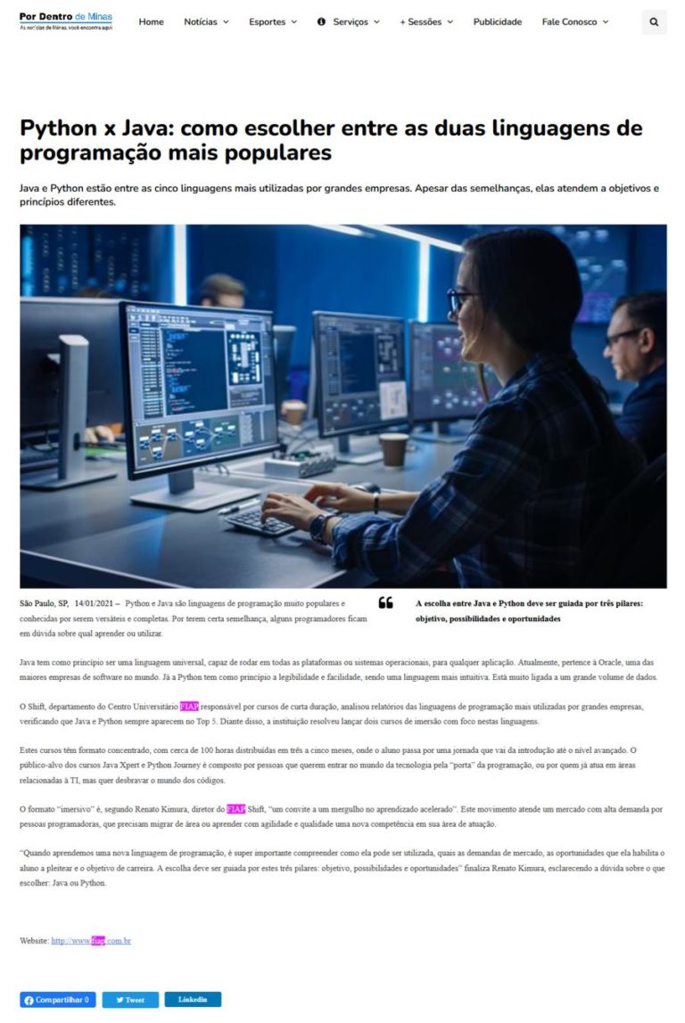 POR DENTRO DE MINAS – NOTÍCIAS (PYTHON X JAVA: COMO ESCOLHER ENTRE AS DUAS LINGUAGENS DE ...