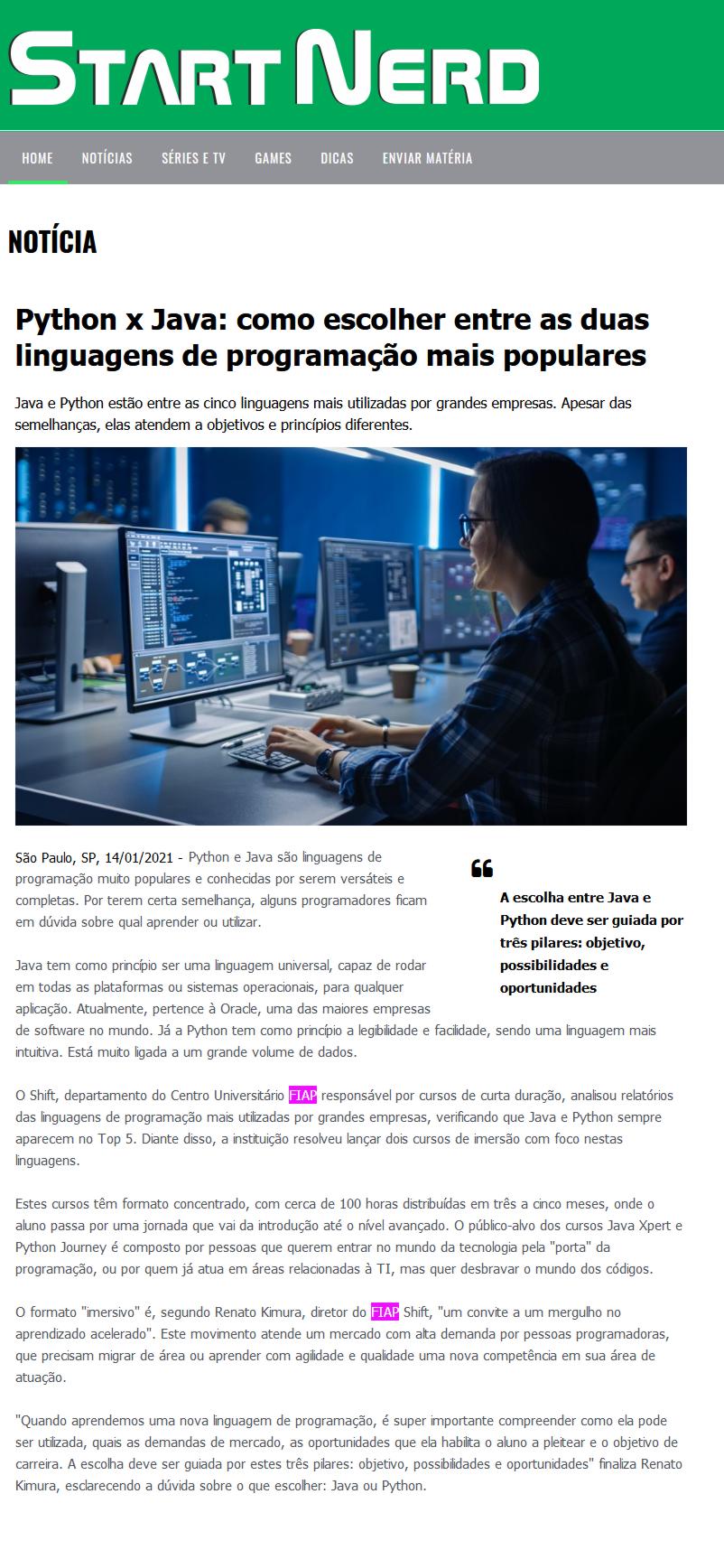 START NERD – NOTÍCIAS (PYTHON X JAVA: COMO ESCOLHER ENTRE AS DUAS ...