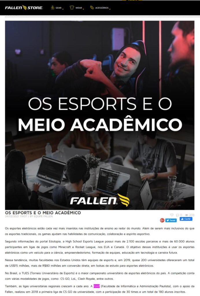 FALLEN STORE – NOTÍCIAS (OS ESPORTS E O MEIO ACADÊMICO – FIAP) - FIAP