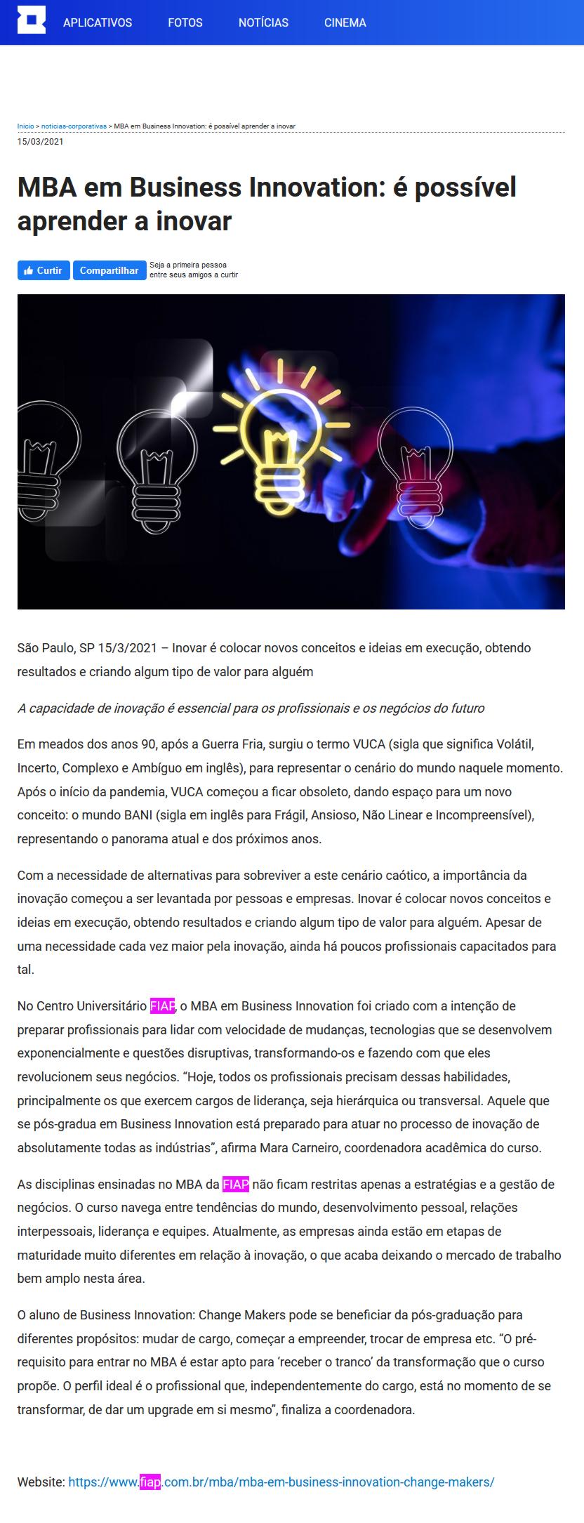 ZIPIX – NOTÍCIAS (MBA EM BUSINESS INNOVATION: É POSSÍVEL APRENDER A ...