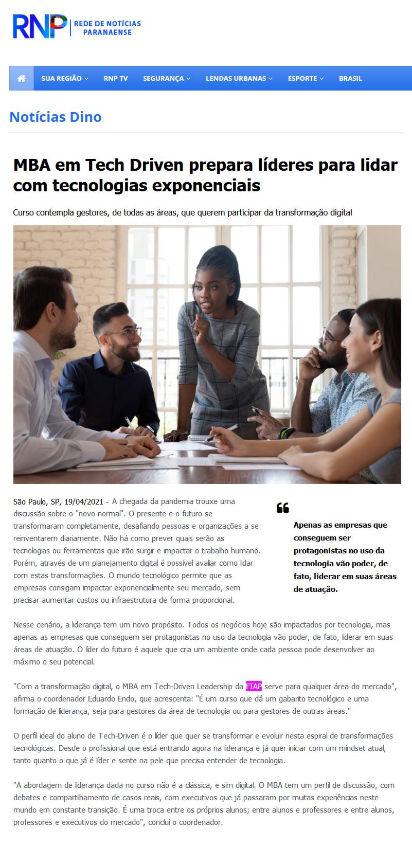 RNP – NOTÍCIAS (MBA EM TECH DRIVEN PREPARA LÍDERES PARA LIDAR COM ...