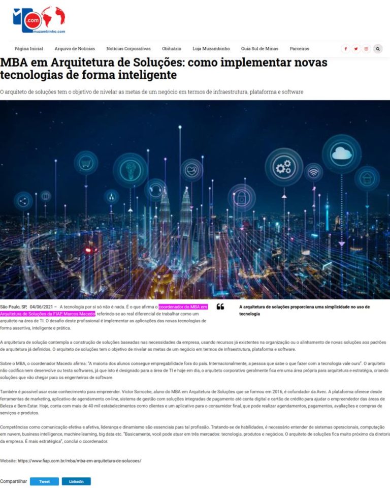 MUZAMBINHO – NOTÍCIAS (MBA EM ARQUITETURA DE SOLUÇÕES: COMO IMPLEMENTAR ... MUZAMBINHO – NOTÍCIAS (MBA EM ARQUITETURA DE SOLUÇÕES: COMO IMPLEMENTAR ...