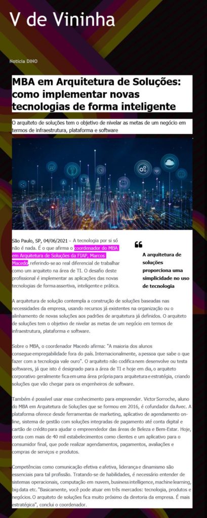V de Vininha – NOTÍCIAS (MBA EM ARQUITETURA DE SOLUÇÕES: COMO ... V de Vininha – NOTÍCIAS (MBA EM ARQUITETURA DE SOLUÇÕES: COMO ...