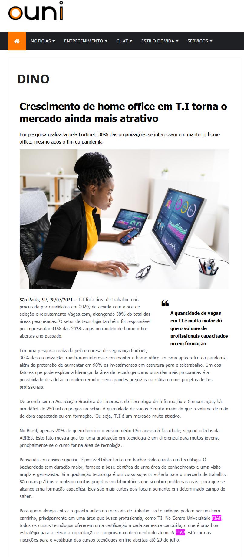 Ouni – NOTÍCIAS (COM MAIS DE 250 MIL VAGAS EM ABERTO, T.I TAMBÉM É O ...