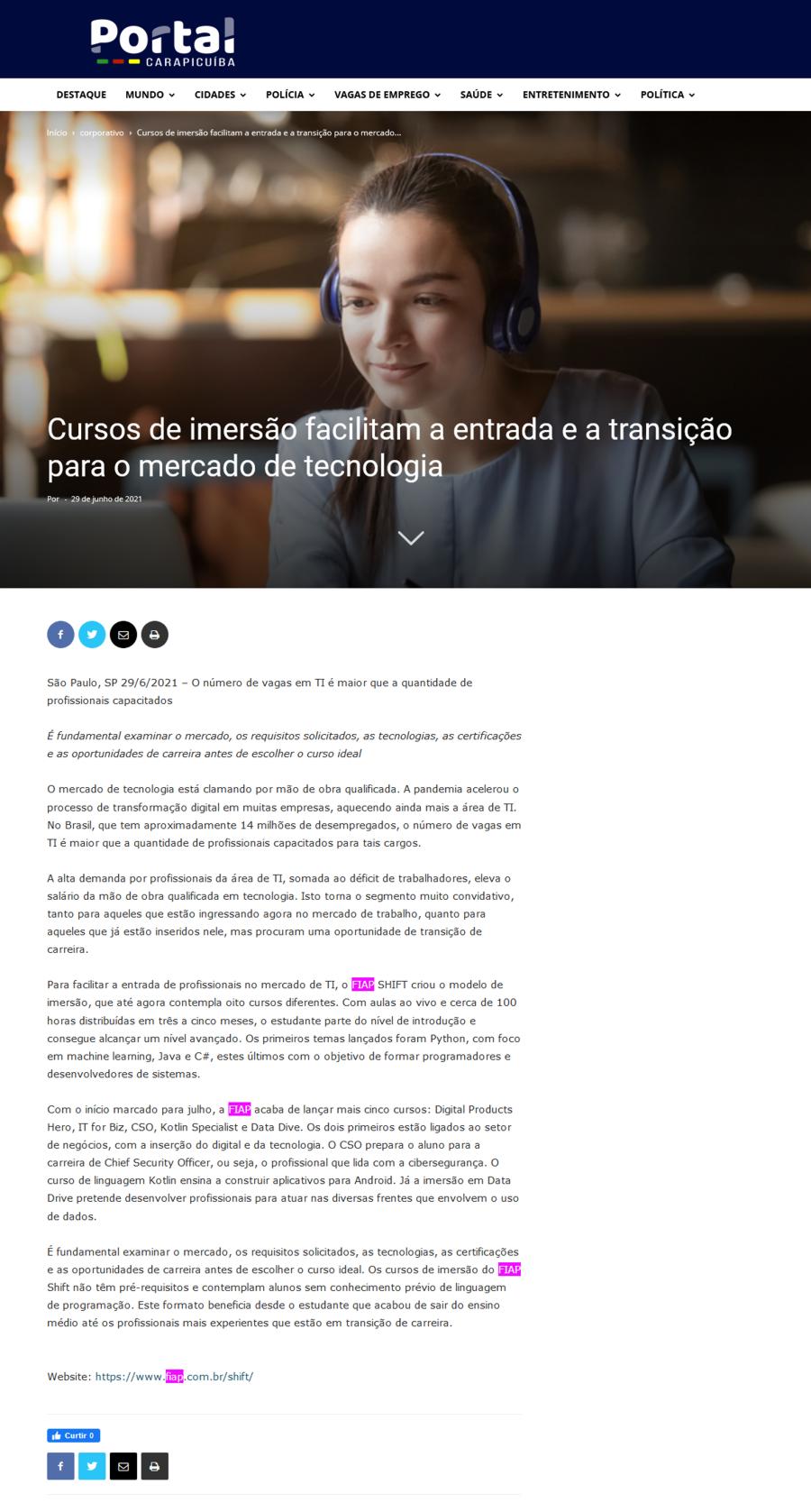 Portal Carapicuíba – NOTÍCIAS (CURSOS DE IMERSÃO FACILITAM A ENTRADA E ...