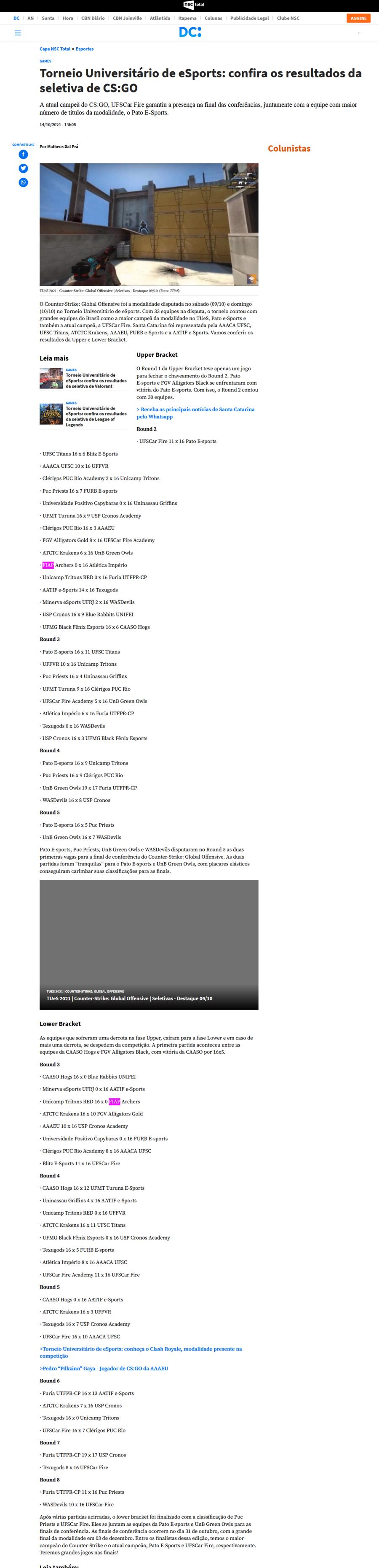 NSC Total – NOTÍCIAS (TORNEIO UNIVERSITÁRIO DE ESPORTS: CONFIRA OS ...