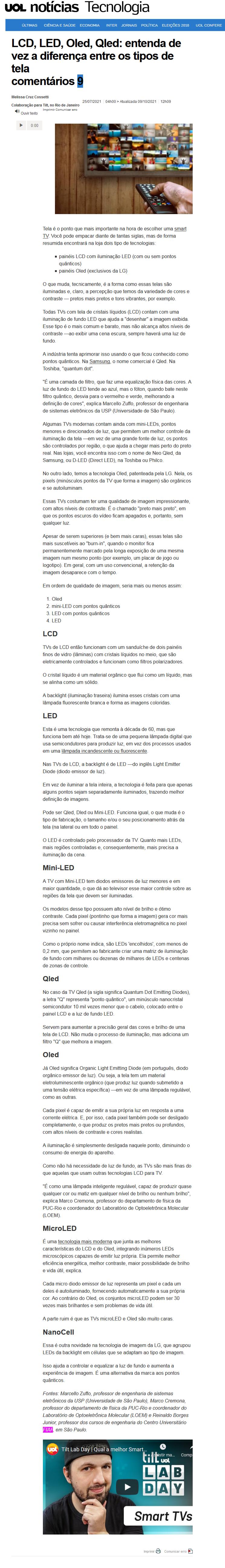 UOL – NOTÍCIAS (LCD, LED, OLED, QLED: ENTENDA DE VEZ A DIFERENÇA ENTRE ...