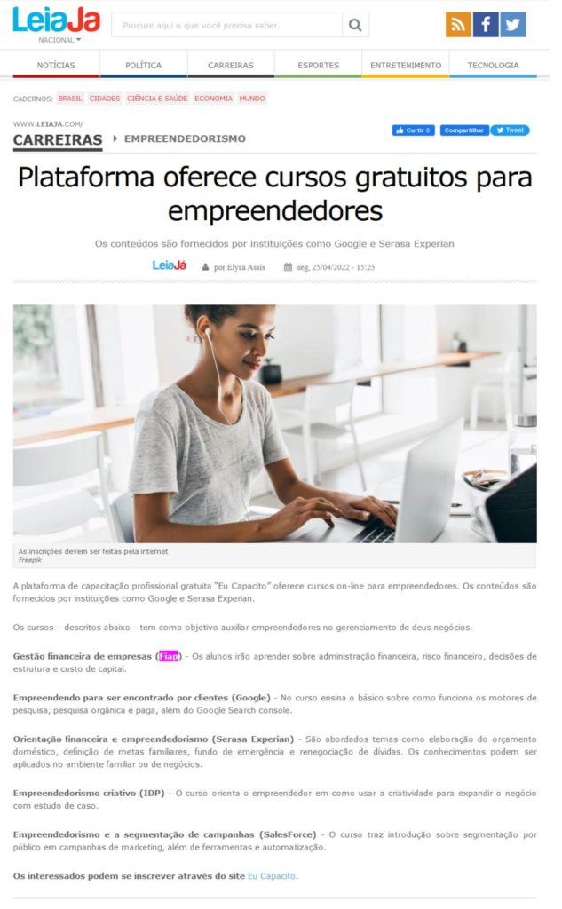 Leia Já – NOTÍCIAS (PLATAFORMA OFERECE CURSOS GRATUITOS PARA ...