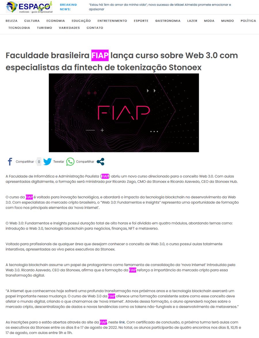 Espaço Brasil – NOTÍCIAS (FACULDADE BRASILEIRA FIAP LANÇA CURSO SOBRE ...