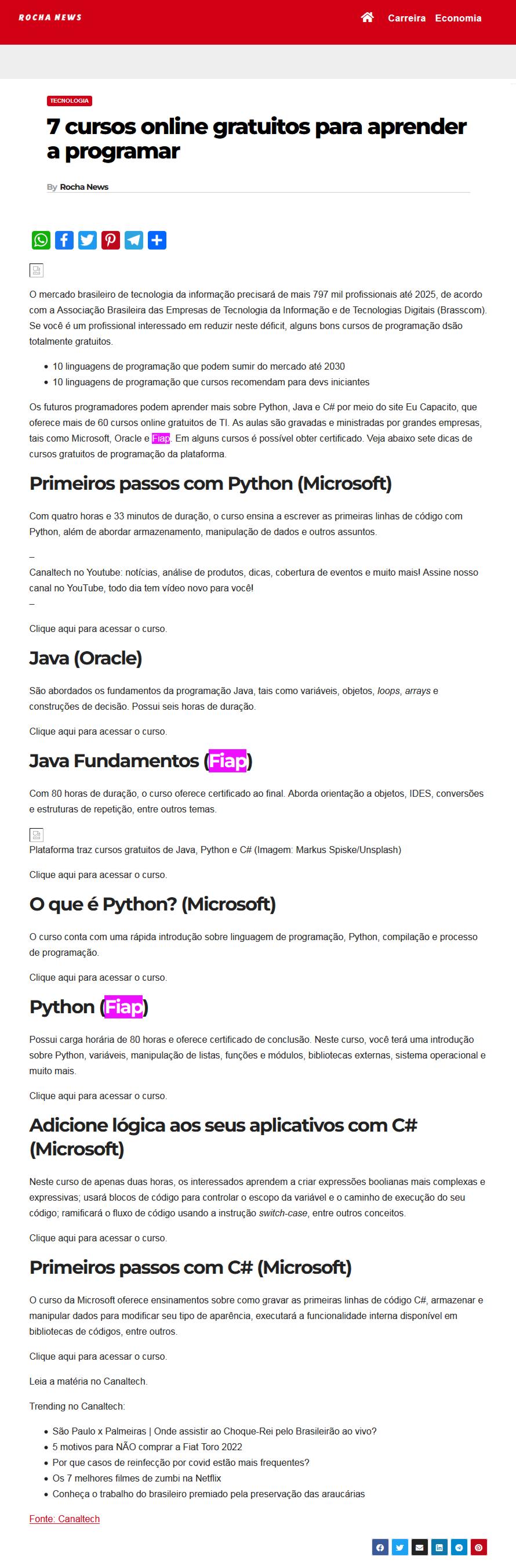 Rocha News – NOTÍCIAS (7 CURSOS ONLINE GRATUITOS PARA APRENDER A ...