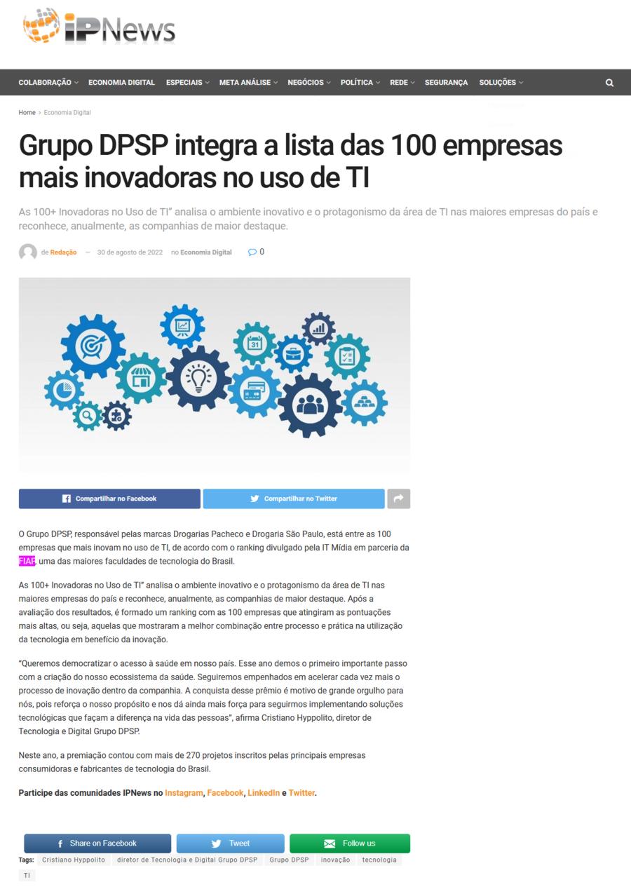 IP News – NOTÍCIAS (GRUPO DPSP INTEGRA A LISTA DAS 100 EMPRESAS MAIS ... IP News – NOTÍCIAS (GRUPO DPSP INTEGRA A LISTA DAS 100 EMPRESAS MAIS ...