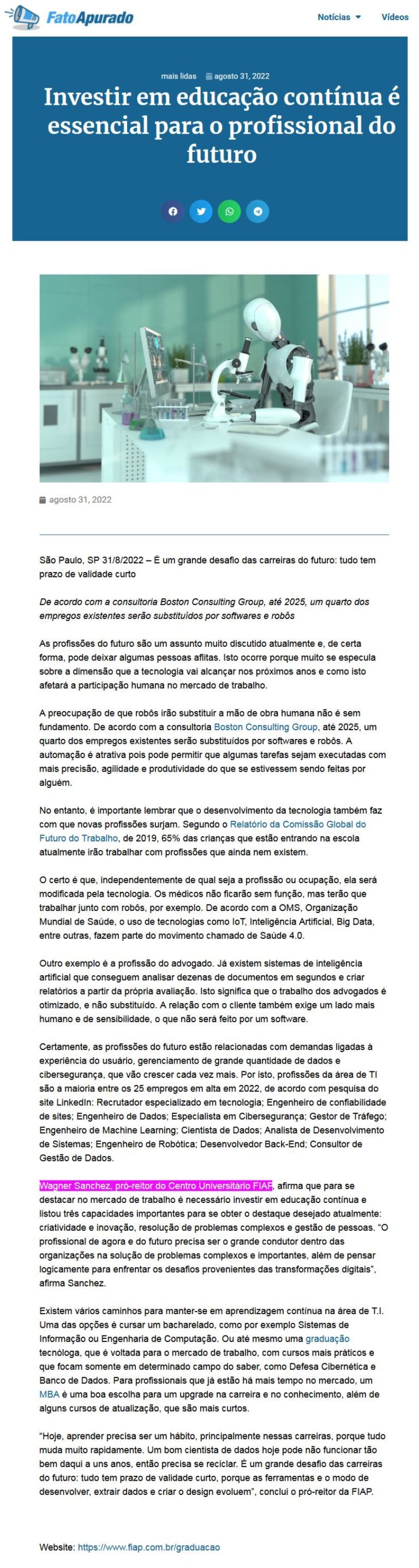 Fato Apurado – NOTÍCIAS (INVESTIR EM EDUCAÇÃO CONTÍNUA É ESSENCIAL PARA ...