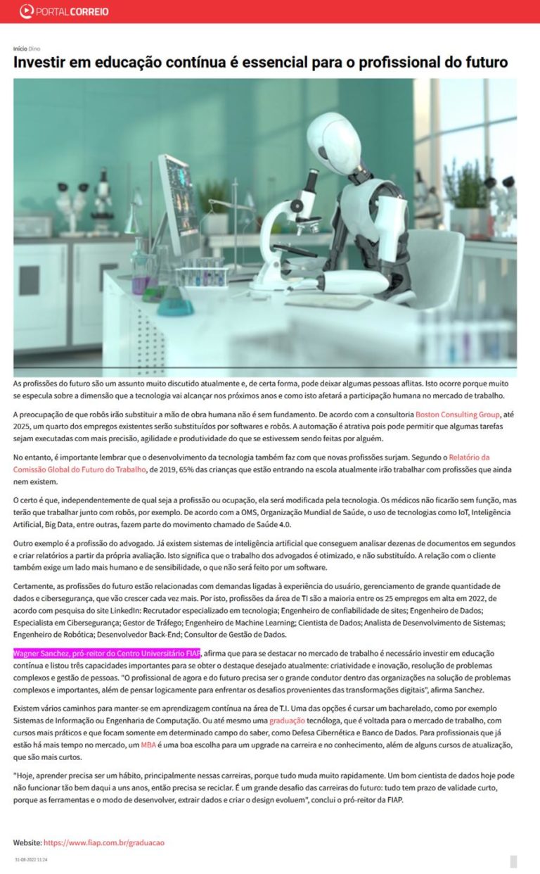Portal Correio – NOTÍCIAS (INVESTIR EM EDUCAÇÃO CONTÍNUA É ESSENCIAL ...