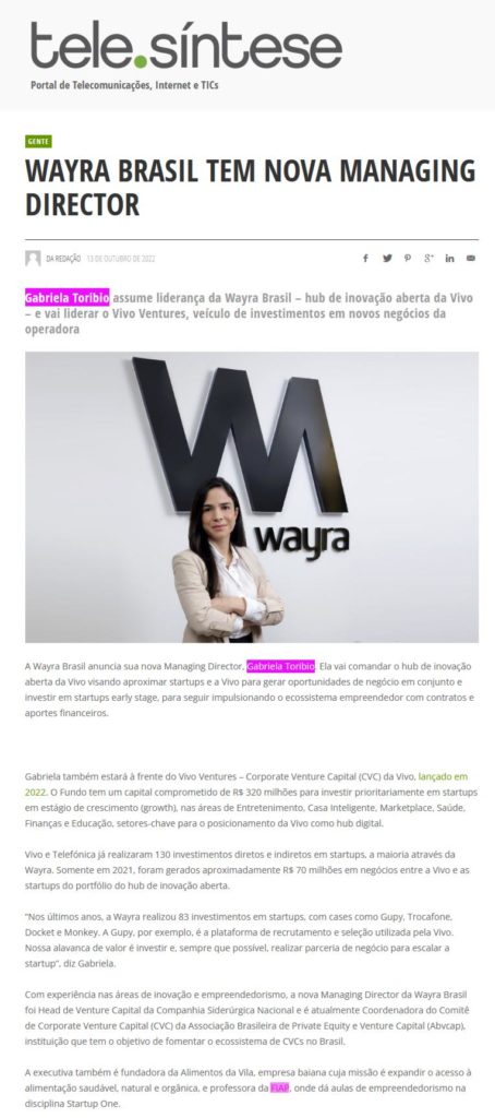 Tele Síntese – NOTÍCIAS (WAYRA BRASIL TEM NOVA MANAGING DIRECTOR ...
