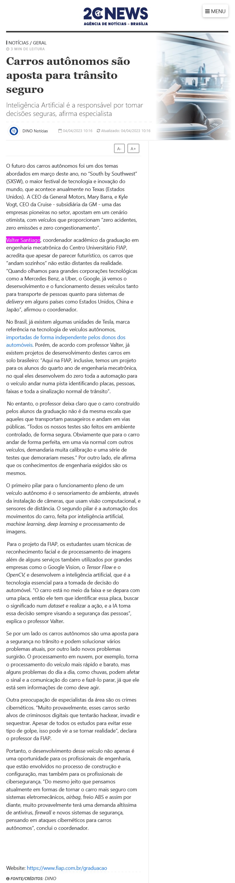 2C News – NOTÍCIAS (CARROS AUTÔNOMOS SÃO APOSTA PARA TRÂNSITO SEGURO ...