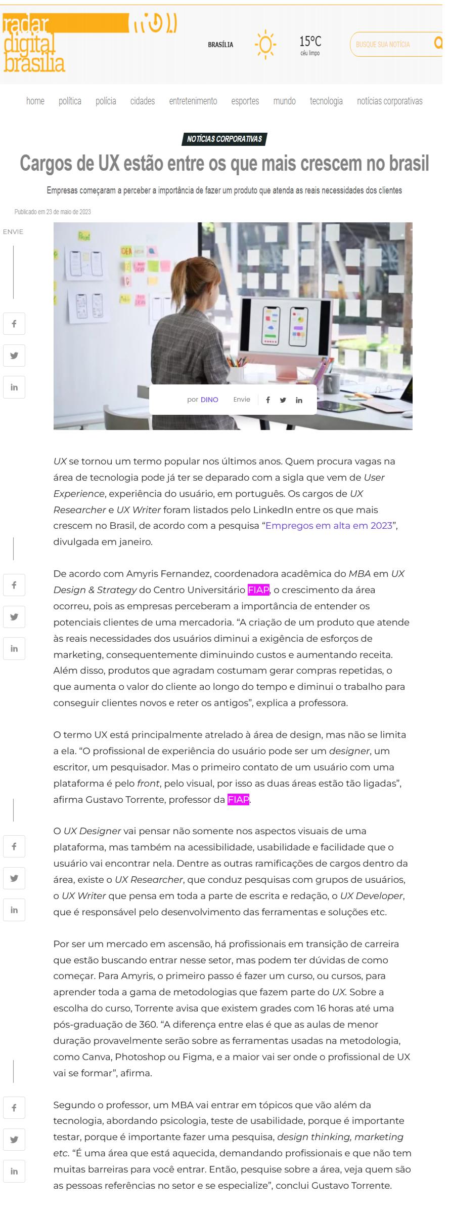 Radar Digital Brasília – NOTÍCIAS (CARGOS DE UX ESTÃO ENTRE OS QUE MAIS ...